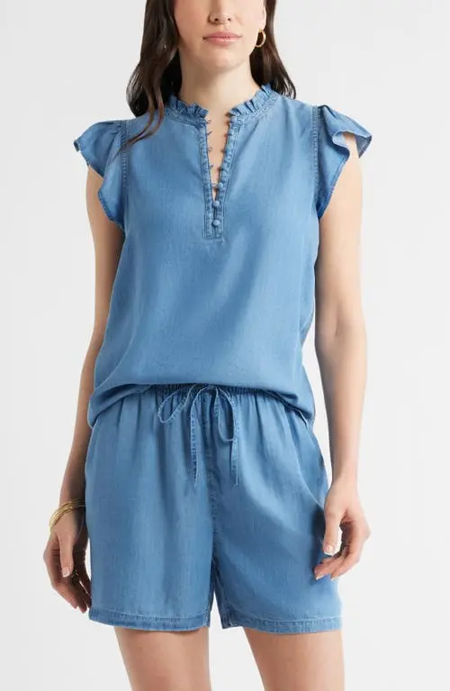 Caslon Flutter Sleeve Popover Chambray Top - Medium Wash