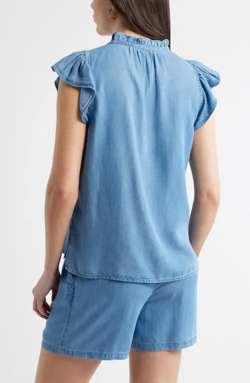 Caslon Flutter Sleeve Popover Chambray Top - Medium Wash