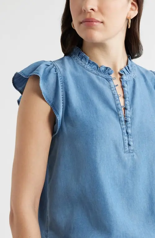 Caslon Flutter Sleeve Popover Chambray Top - Medium Wash
