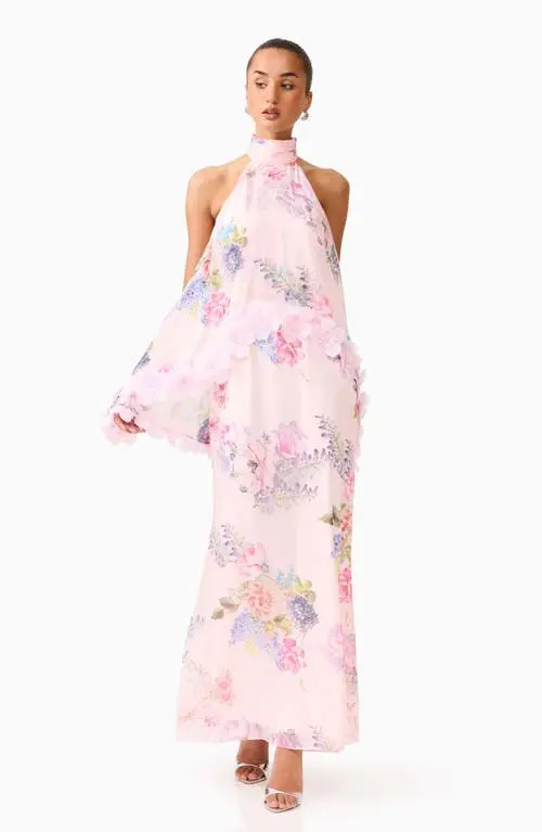 floral applique halter neck dress by oscar de la renta Pretty in pink. Geraniums cascade down the tiered ruffle skirt of the  #odlrfall2023 halter gown. Tap to shop and click the link in bio to  discover