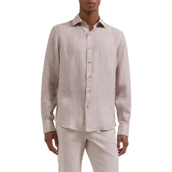 Bugatchi Axel Shaped Fit Linen Button-up Shirt - Camel