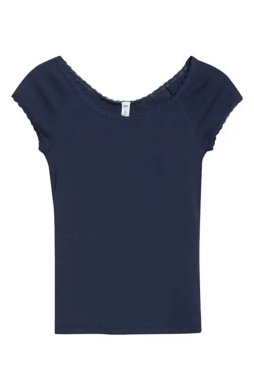 Bp. Lace Trim Cotton T-shirt - Navy Iris