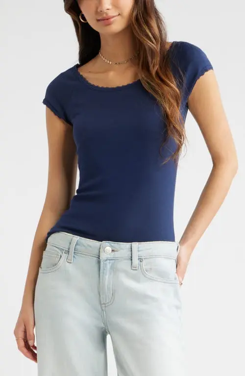 Bp. Lace Trim Cotton-blend T-shirt - Navy Iris