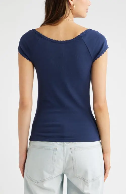 Bp. Lace Trim Cotton-blend T-shirt - Navy Iris