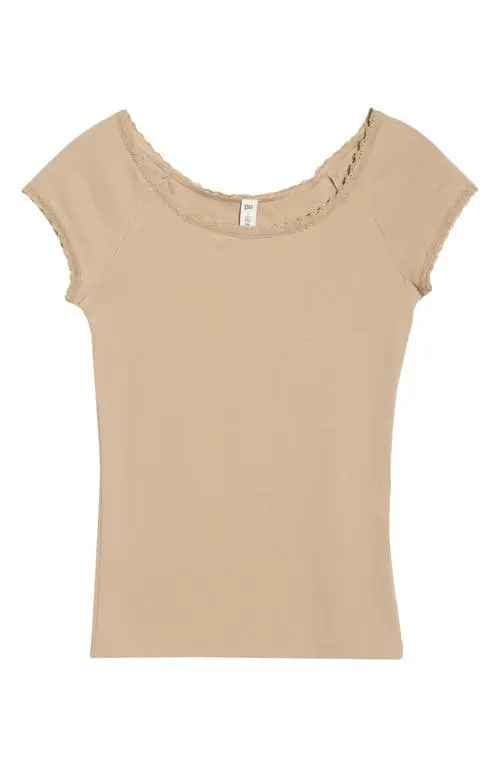 Bp. Lace Trim Cotton T-shirt - Tan Savannah