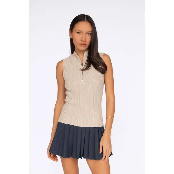 FORE-TÉ CLUB ATTIRE Elise Knit Tank With Mock Neck And Zip Detail - Oat