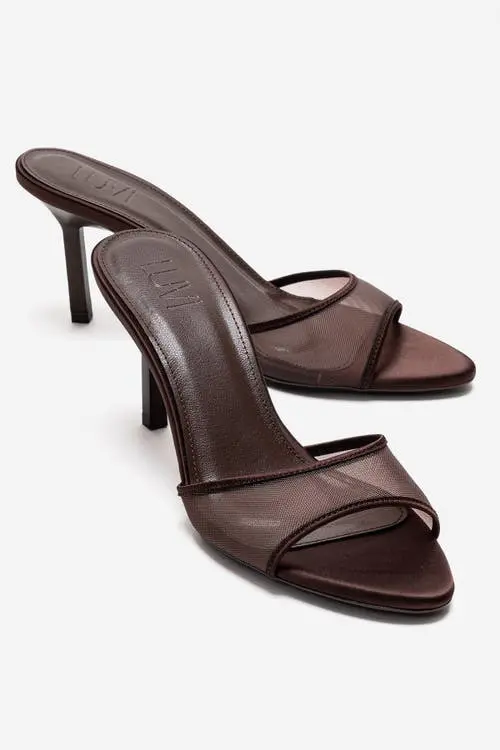 PROLOGUE SHOES Monroe Stiletto Mesh Sandal - Brown