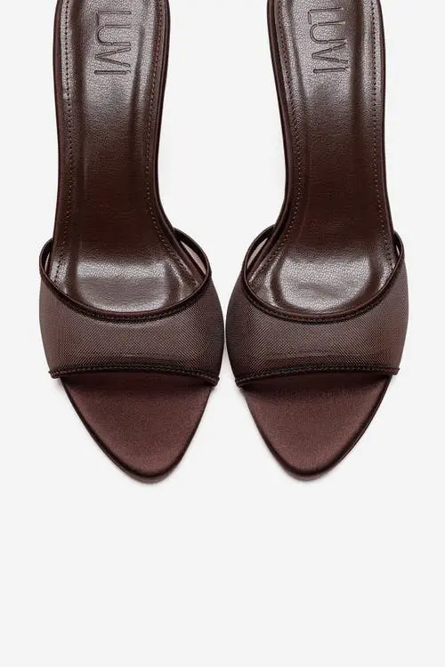 PROLOGUE SHOES Monroe Stiletto Mesh Sandal - Brown