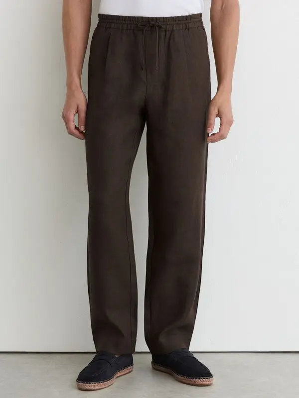 REISS Relaxed-fit Drawstring Linen Trousers - Chocolate Brown