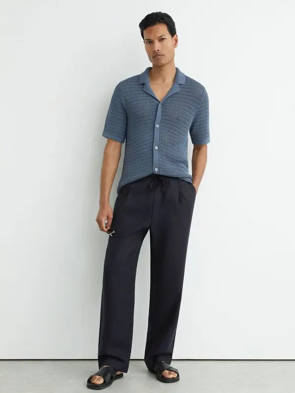 REISS Relaxed-fit Drawstring Trousers - Navy
