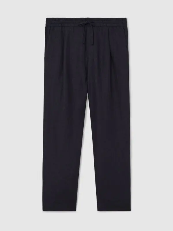REISS Relaxed-fit Drawstring Linen Trousers - Navy