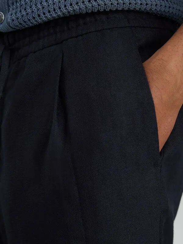 REISS Relaxed-fit Drawstring Linen Trousers - Navy