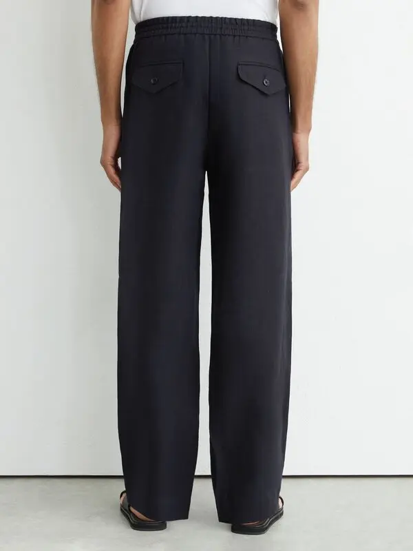 REISS Relaxed-fit Drawstring Linen Trousers - Navy