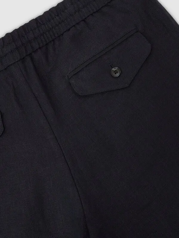 REISS Relaxed-fit Drawstring Linen Trousers - Navy