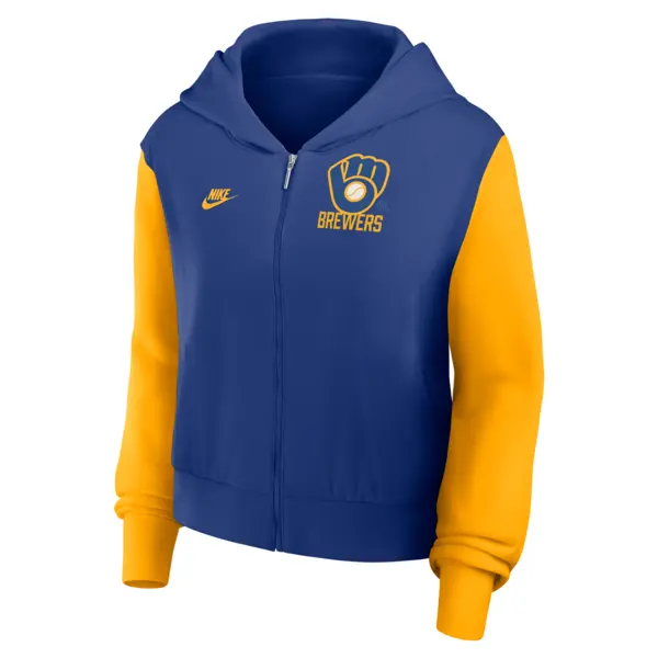 Nike Milwaukee Brewers Cooperstown Mlb Full-zip Hoodie - Blue