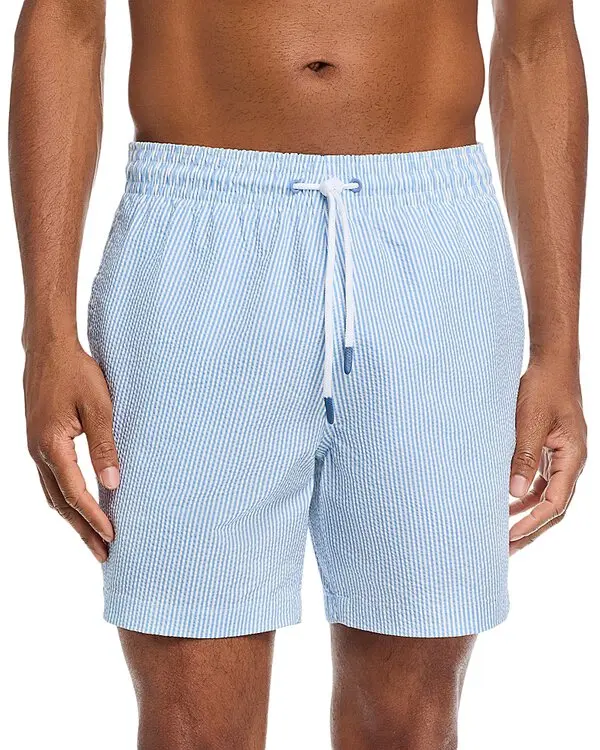 TRUNKS SURF & SWIM CO. Sano Classic Stripes 6.5" Swim Trunks - Denim Blue