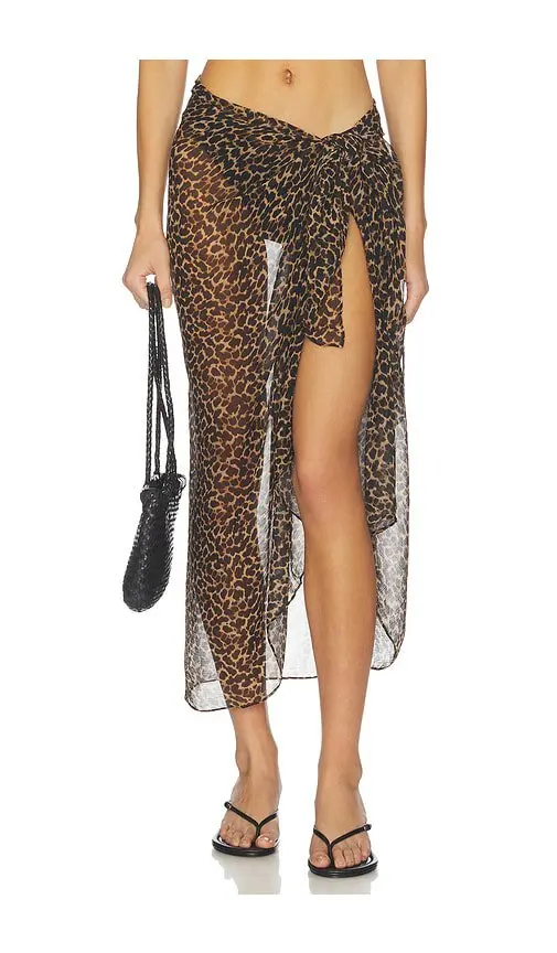 AWAY THAT DAY Santorini Sarong In Brown - Leopard Print