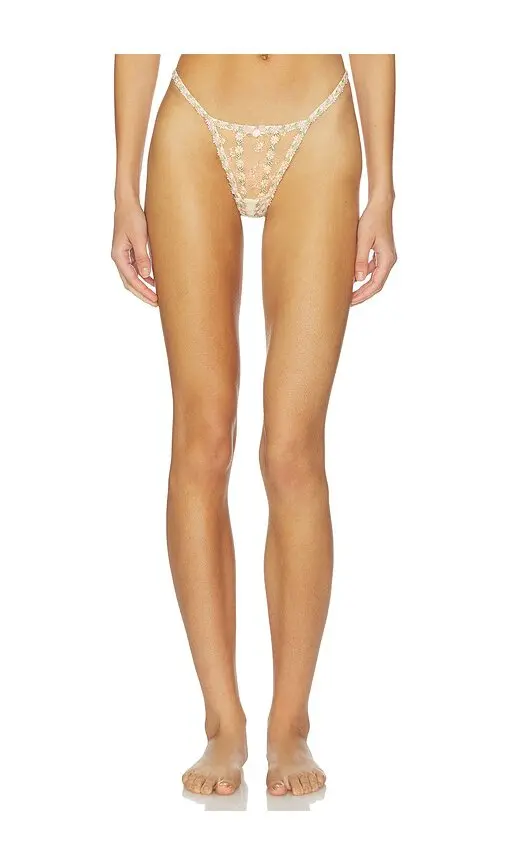 For Love & Lemons Twilight Rose Thong Panty In Lemon - Pale Yellow