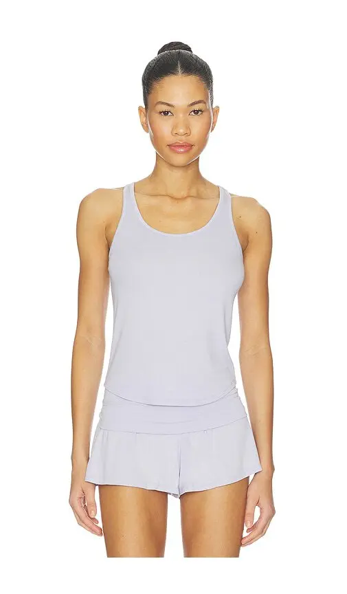 Lunya Soft Modal Rib Curved Hem Tank Top In Lavender - Quiet Lilac