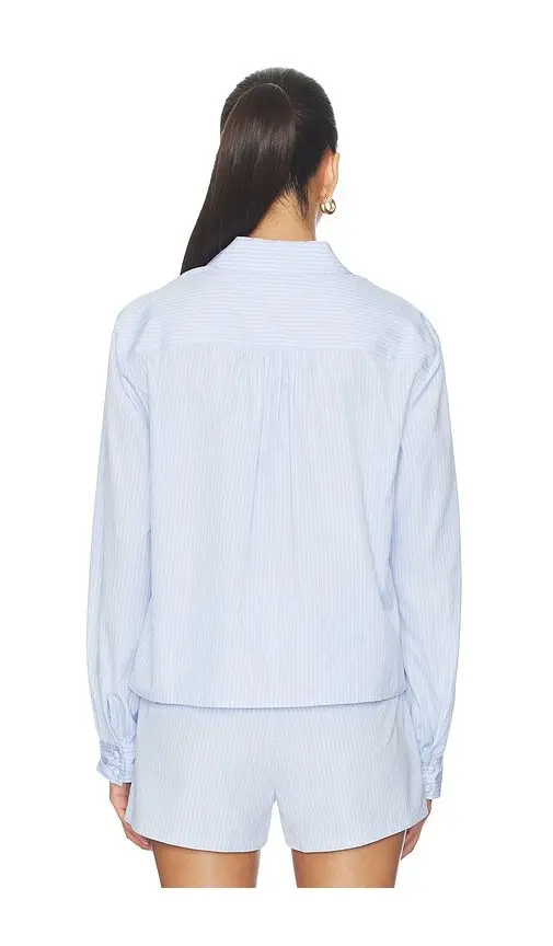 FRAME Striped Long Sleeve Popover Top - Venice Blue Multi