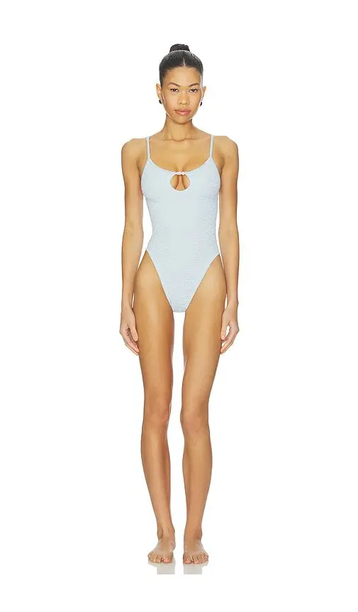 Hunza G Mia Beaded One Piece In Baby Blue - Metallic Ice Blue