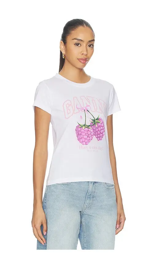GANNI Raspberry" Organic Cotton T-shirt - Bright White