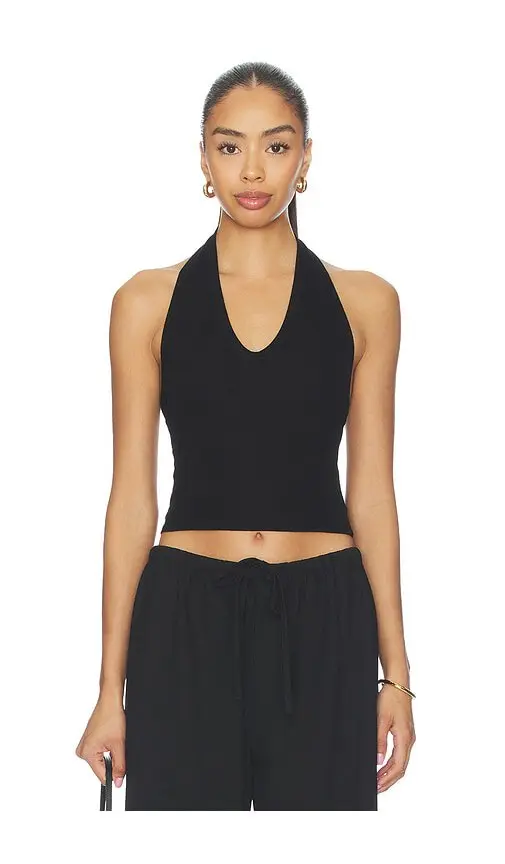 Enza Costa Silk Rib U Halter Top - Black