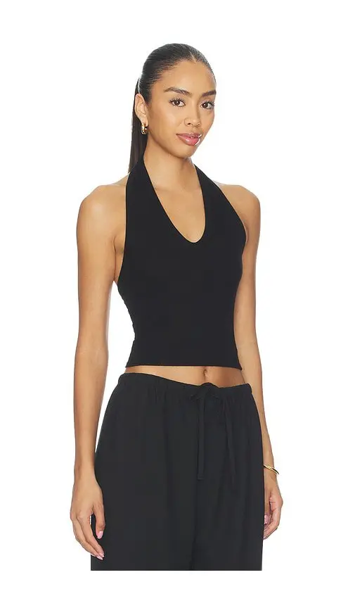 Enza Costa Silk Rib U Halter Top - Black