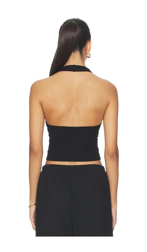 Enza Costa Silk Rib U Halter Top - Black