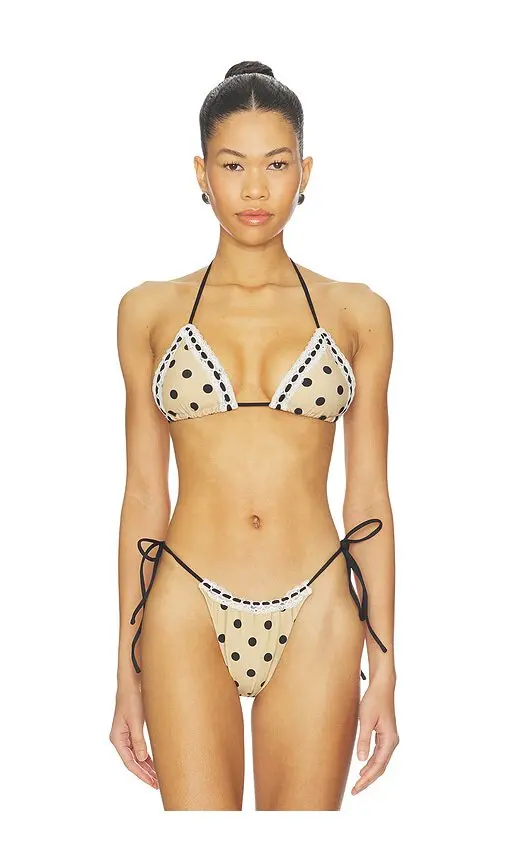 With Jéan Juni Bikini Top With Lace Up Detail - Cookie