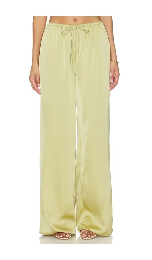 LOVERS AND FRIENDS Wide Leg Pull-on Satin Pants - Sage