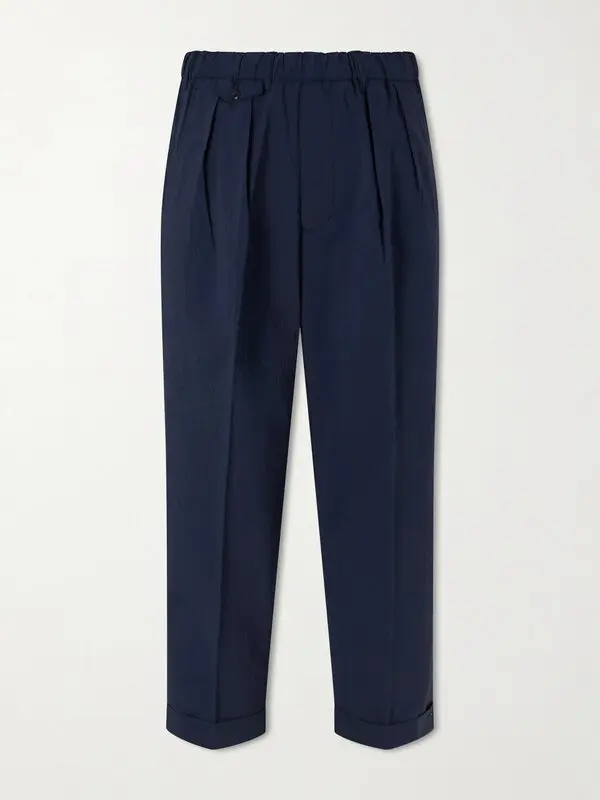 BEAMS Straight-leg Pleated Seersucker Suit Trousers