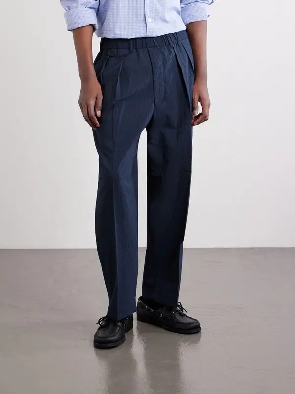 BEAMS Straight-leg Pleated Seersucker Suit Trousers