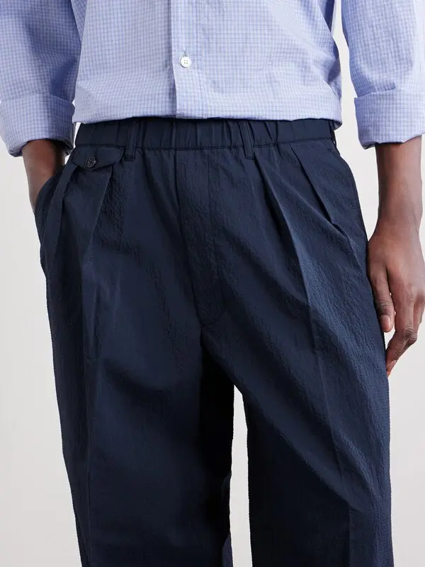 BEAMS Straight-leg Pleated Seersucker Suit Trousers