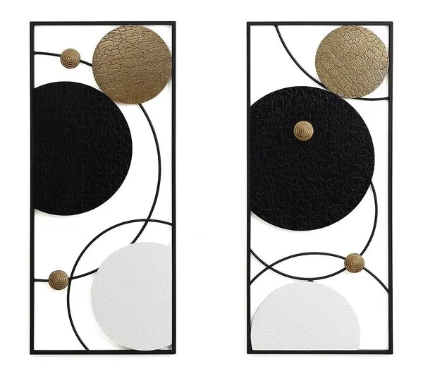 LUXEN HOME Luxenhome 2-pc Black, White, And Gold Abstract Wall Decor - One-color