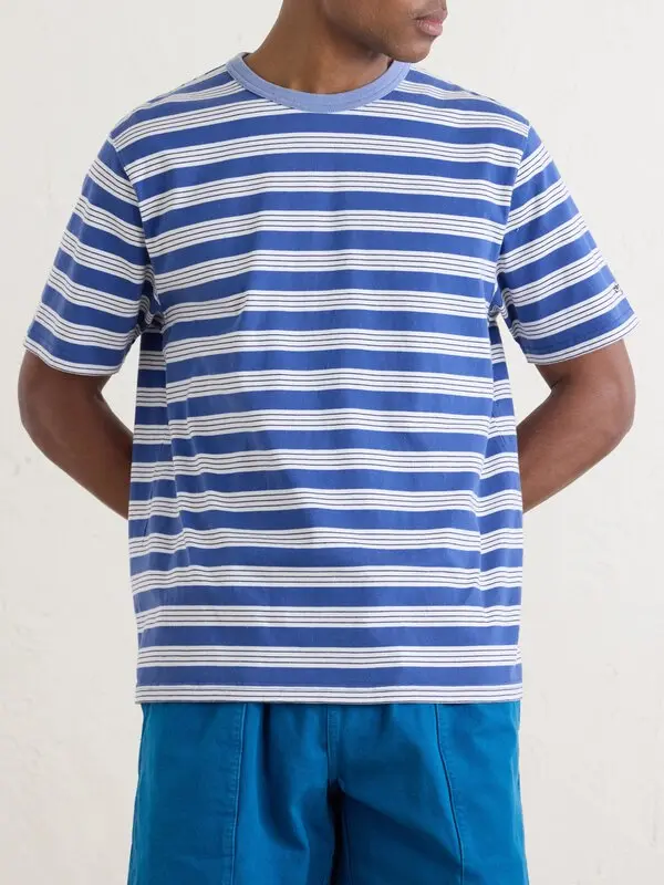 NOAH Striped Cotton-jersey T-shirt - Blue