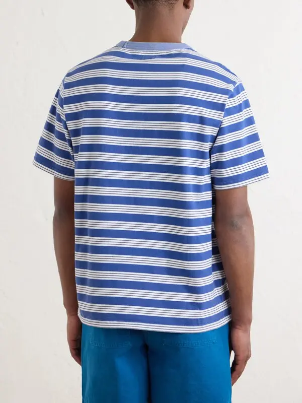 NOAH Striped Cotton-jersey T-shirt - Blue