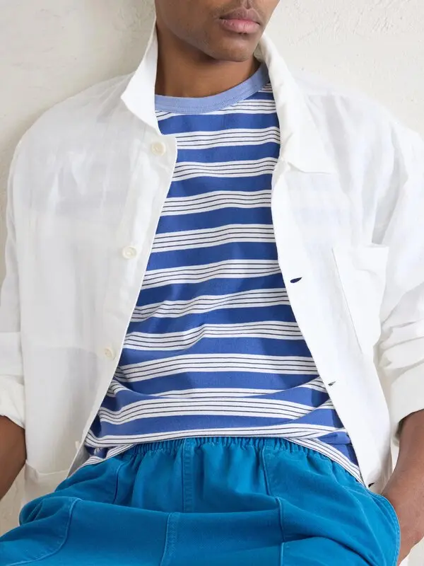 NOAH Striped Cotton-jersey T-shirt - Blue