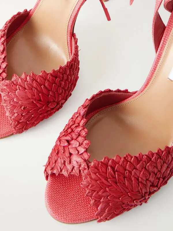 AQUAZZURA Rio Flirt 105 Raffia Sandals - Red