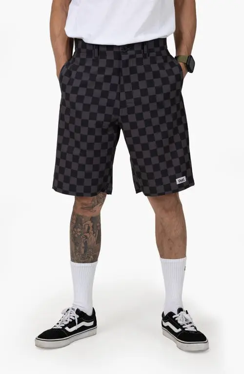 VAST Check Print Hybrid Board Shorts - Black