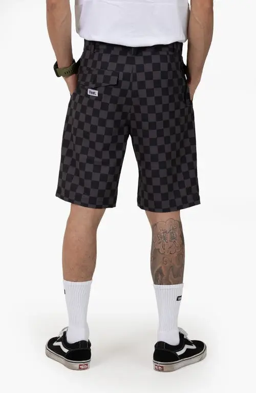 VAST Check Print Hybrid Board Shorts - Black
