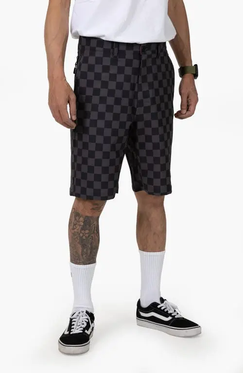 VAST Check Print Hybrid Board Shorts - Black