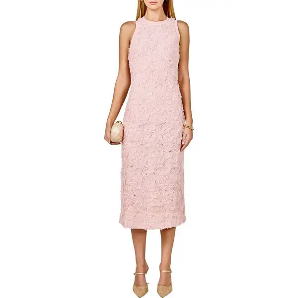 Endless Rose Floral Appliqué Sleeveless Midi Dress - Pink