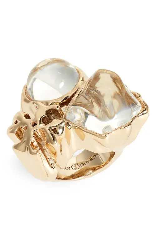 Tory Burch Kira Crystal Statement Ring - Brass/clear