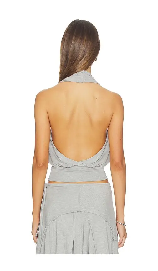 With Jéan Sharni Halterneck Cropped Top - Light Grey