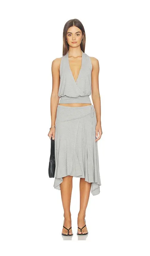With Jéan Sharni Halterneck Cropped Top - Light Grey
