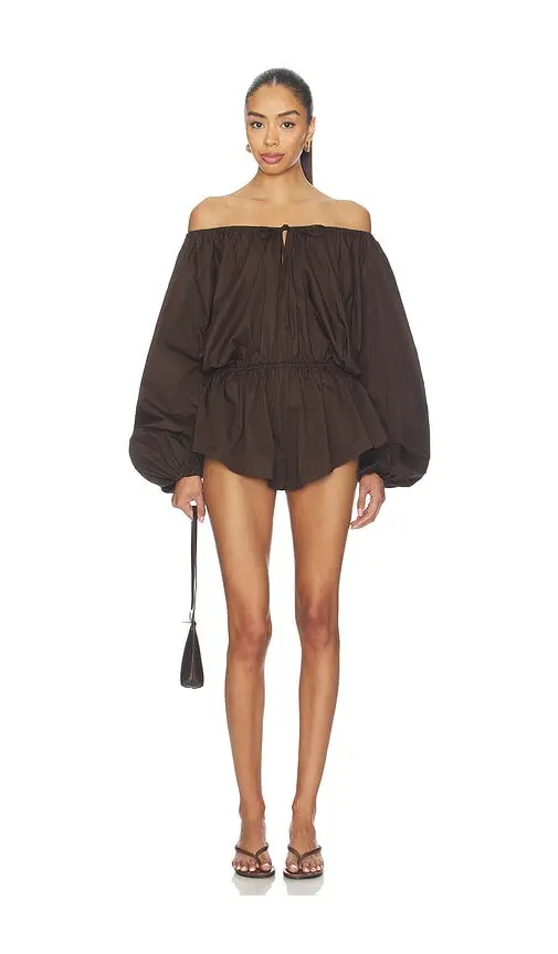 LOVERS AND FRIENDS Ofelia Off-the-shoulder Romper - Chocolate