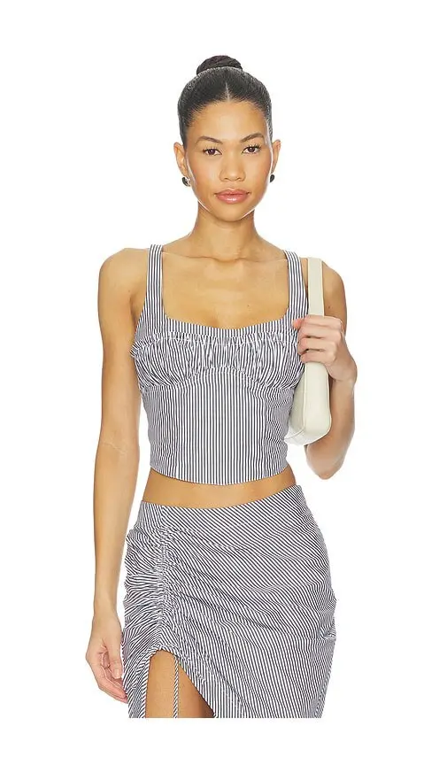FLEUR DU MAL Striped Poplin Bustier Top - Black