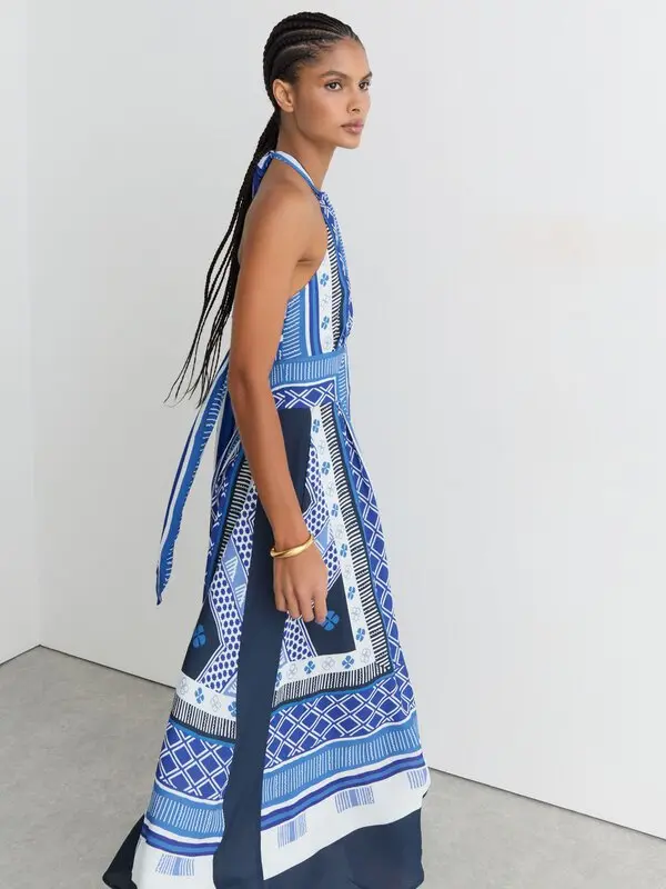 REISS Joselyn Scarf-print Halterneck Midi Dress
