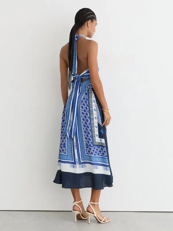 REISS Joselyn Scarf-print Halterneck Midi Dress